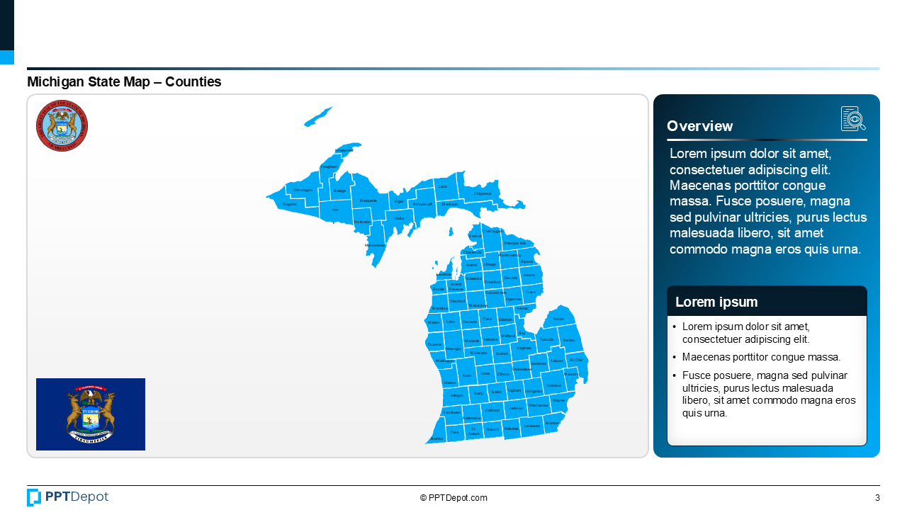 Download US state map of Michigan with counties | Editable Michigan ...