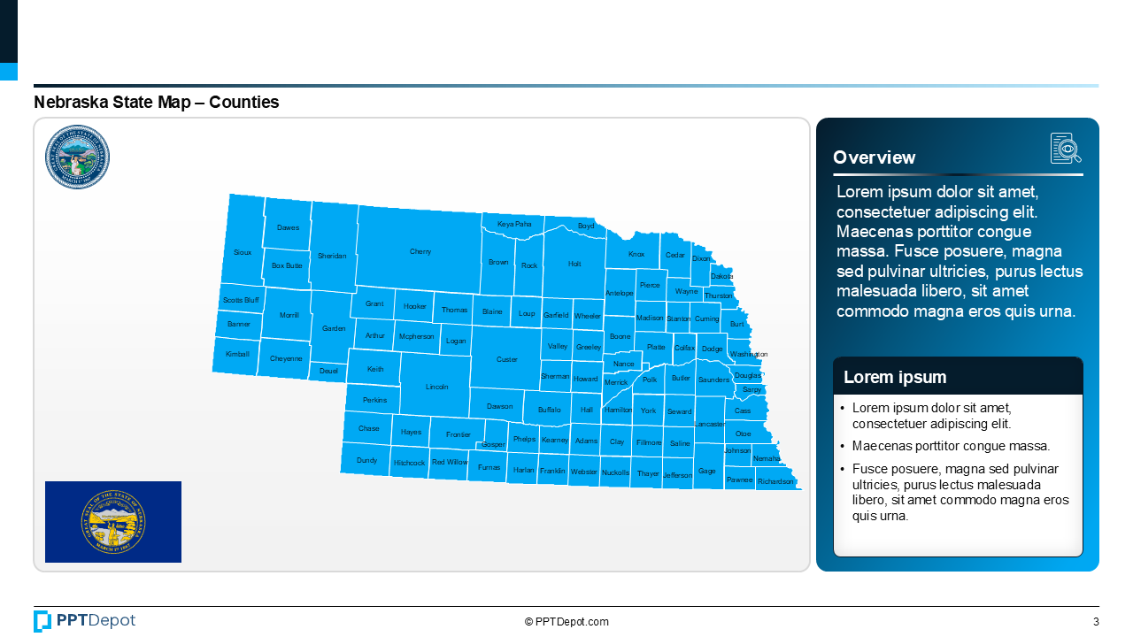 Download US state map of Nebraska with counties | Editable Nebraska ...