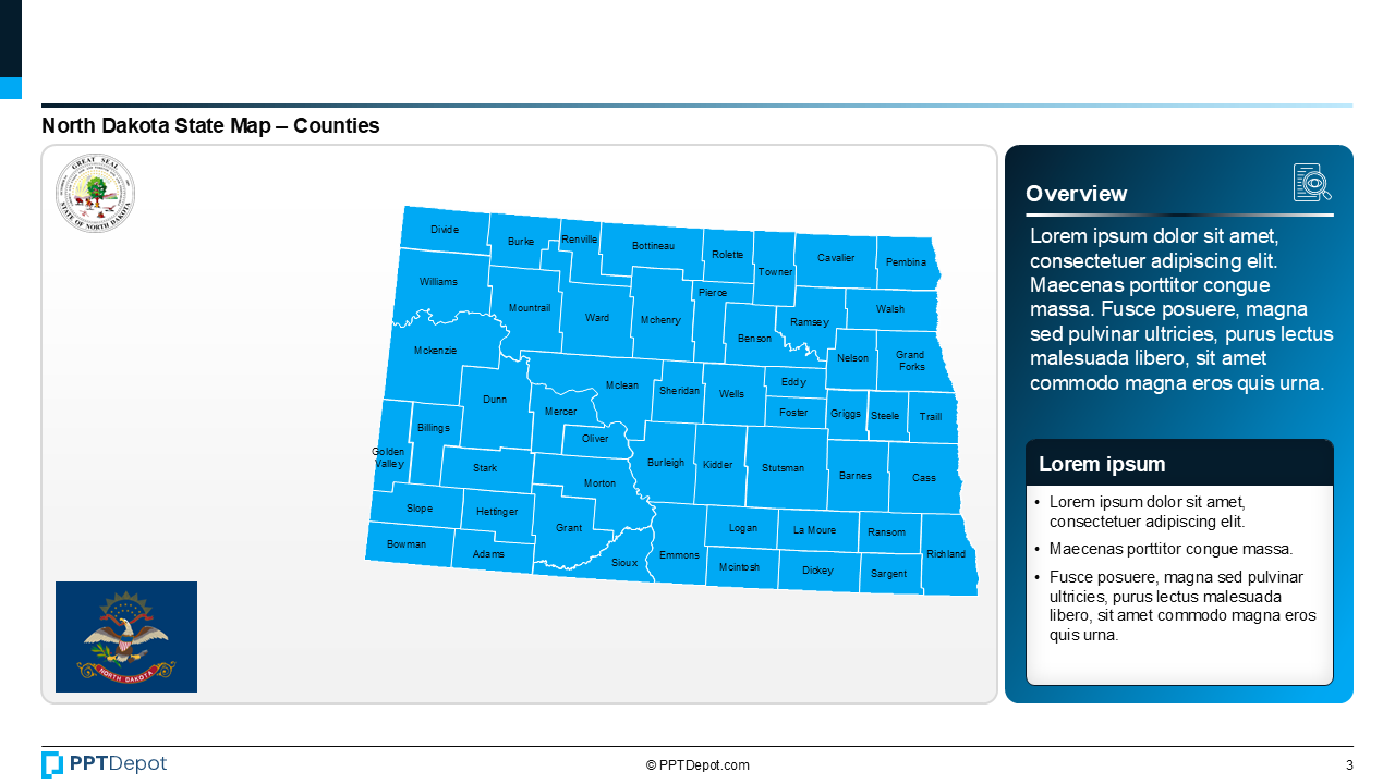 Download US state map of North Dakota with counties | Editable North ...