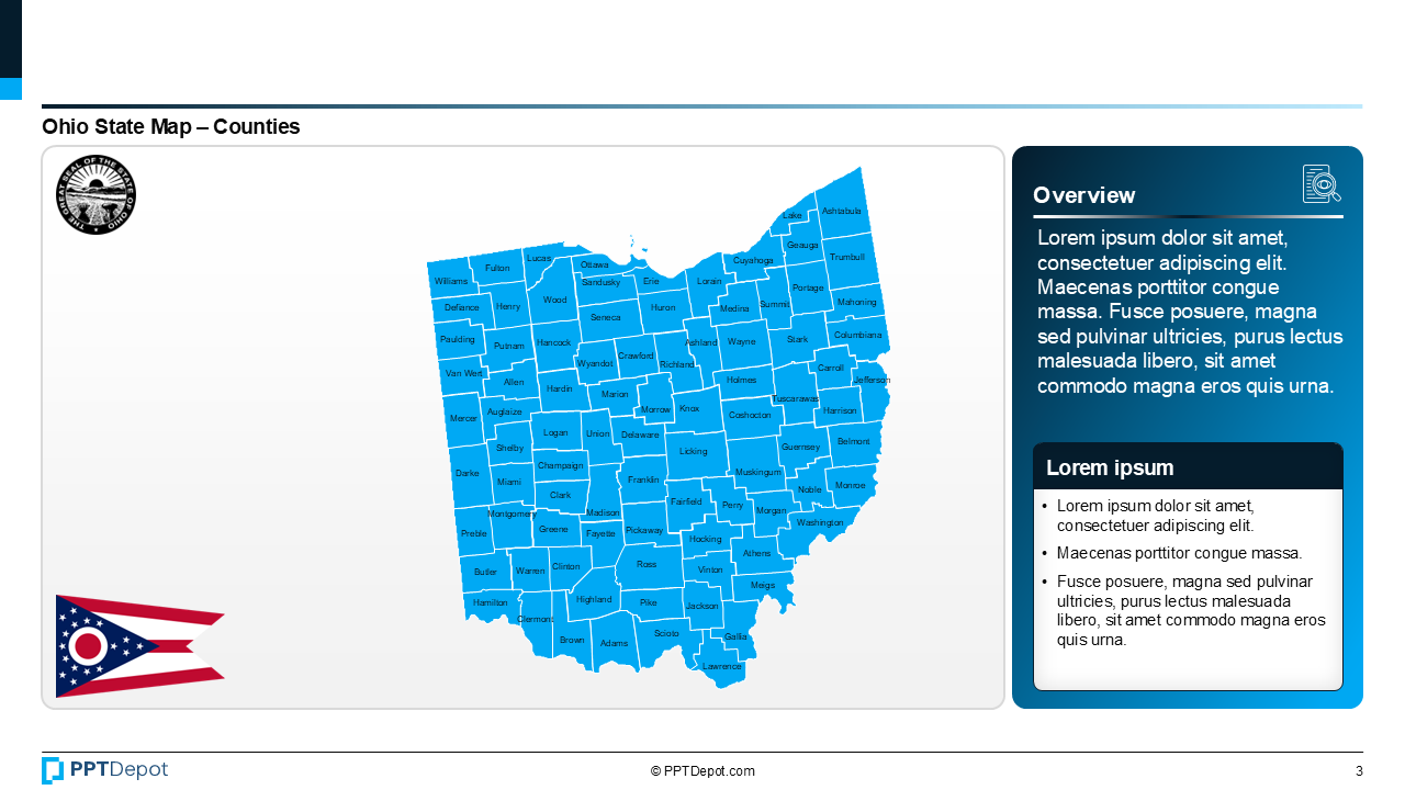 Download US state map of Ohio with counties | Editable Ohio county map