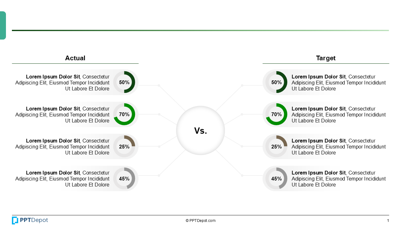Actual vs. Target Dial PPT Template - Consulting Slides | PPT Depot